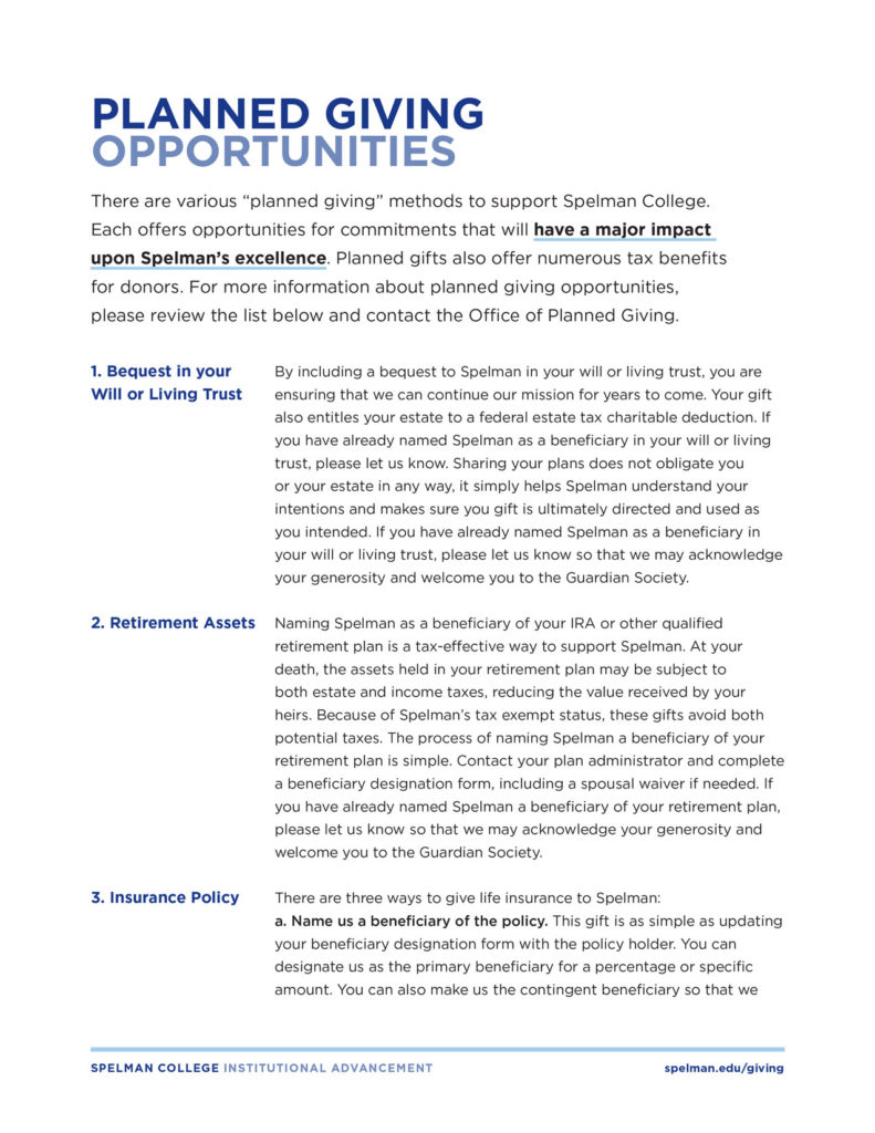 Spelman College Individual and Planned Giving Brochure - Erica Endicott ...
